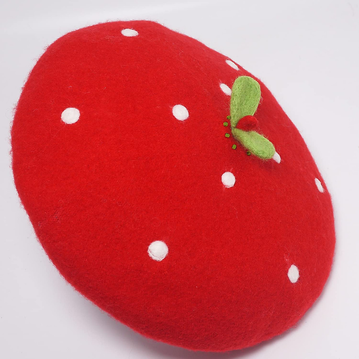 Handmade Kawaii Strawberry Beret Vintage Artist Painter Hat Women Wool Cap Warming Gift (red)