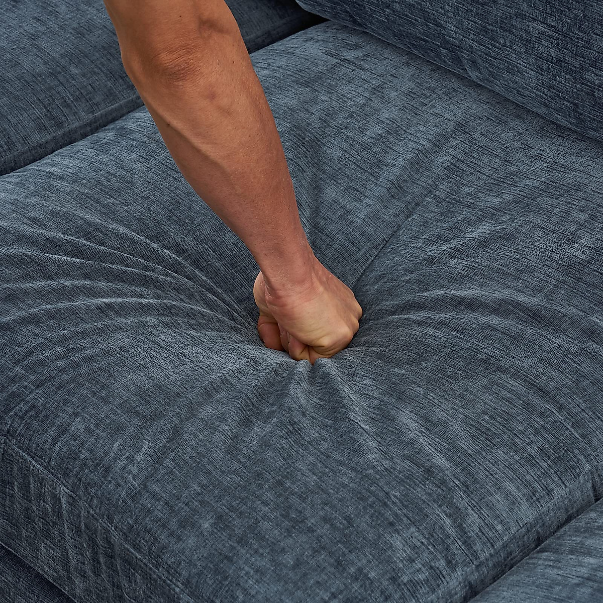 BeiXuan U Shaped Sofa Couch with Ottoman，Sectional Couches for Living Room，4-Seat Sofa Bed，Chenille，Grey-Blue Color