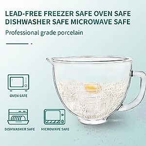 Glass Bowl Compatible With KITCHENAID 4.5/5 QT Tilt-Head Stand Mixer,with Measurement Markings,Allows Placing it in the Microwave and Refrigeratr