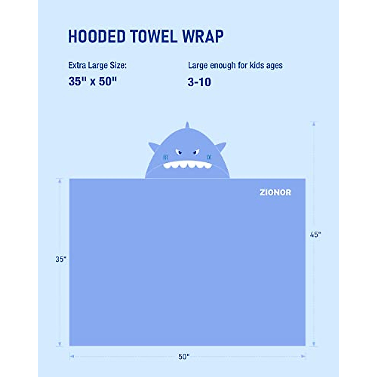 ZIONOR Bamboo Hooded Towel for Kids - 35'' x 50'' Extra Large Bath Towels for Kids 3-10 Yrs, Premium Soft Towels for Boys Girls, Ultra Absorbent and Hypoallergenic (Purple, Shark)