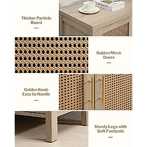 SICOTAS Sideboard Buffet Credenza Cabinet - 2 Pieces Farmhouse Coffee Bar Cabinets with Gold Mesh Doors and Storage - Industrial Accent Liquor Cabinet for Kitchen Living Room Hallway (Light Oak)