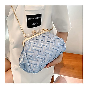 RZTA Women's Evening Bag Woven Small Design Chain messenger bag Party Prom Clutch Purse Floral Bride Wedding Handbag D1-Blue