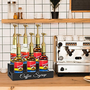 Coffee Syrup Organizer for Coffee Bar, 2-Tier Wood Coffee Syrup Rack Stand, 6 Syrup Bottles Holder for Counter, Coffee Bar Accessories Coffee Station Organizer, Freestanding Tabletop Wine Rack