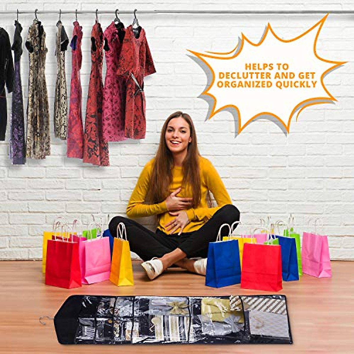 Regal Bazaar Large Double-Sided Hanging Gift Bag Organizer and Tissue Paper Holder (Black)