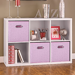 ANMINY 3PCS Storage Cubes Set Romantic Rose Print Large Storage Bins Boxes Baskets Non-Woven Fabric with Handles Desktop Closet Shelf Foldable Organizer Container for Home Office 11"x 11"x 11" - Pink