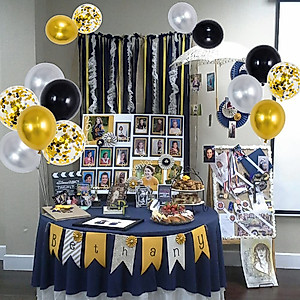 BEISHIDA 60pcs 12 Inch Black Gold Confetti Balloons, Matte Black Latex Helium Balloons Metallic Gold and Silver Balloons For Birthday Wedding Engagement Graduation Bridal Shower Decorations