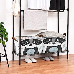 PDZRMY Open Storage Bin Cut Raccoon Large Foldable Storage Box Storage Basket Organizer Bins with Leather Handles for Shelf Closet Bedroom Living Room Office Home 1 Pack