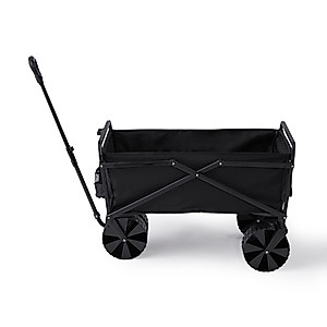 Seina 150 Pound Capacity Heavy Duty Steel Frame Collapsible Folding Outdoor Portable Utility Cart Wagon with All Terrain Plastic Wheels, Black