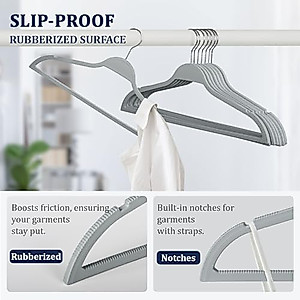 Heavy Duty Plastic Hangers, 50 Pack Rubber Coating Non Slip Coat Hangers with Shoulder Grooves, Suit Hangers with 360° Swivel Hook, Space Saving Organizer for Bedroom Closet, Gray
