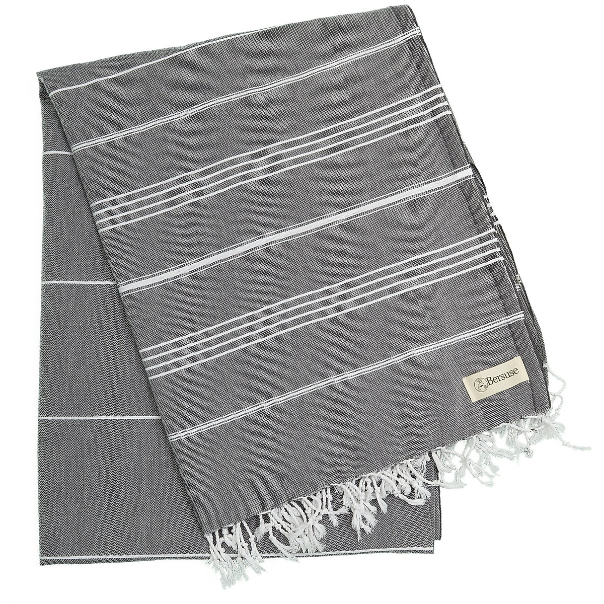 Bersuse 100% Cotton - Anatolia XL Throw Blanket Turkish Towel - 61 x 82 Inches, Anthracite