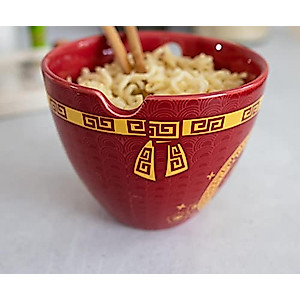 Boom Trendz Year Of The Dragon Chinese Zodiac Ceramic Set | Includes 16-Ounce Ramen Noodle Bowl and Wooden Chopsticks Asian Food Dish For Home & Kitchen Kawaii Lunar New Gifts, Red, One Size