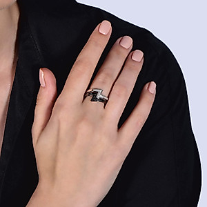 Jewelili Enchanted Disney Fine Jewelry I Rock Sterling Silver and Black Rhodium 1/4 cttw Diamond Disney Cruella Live Action Stack Ring, Size 9