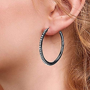 YUQIGG Hoops Earrings, Fashion Jewelry CZ Cubic Zirconia Rhinestone Black Hoop Earrings for Women Gifts 1.38in