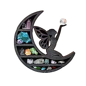 Funny Wooden Shelf in The Moon Fairy Star Heart Decoration 6 Shelves Wooden Model Display Floating Home O8p4