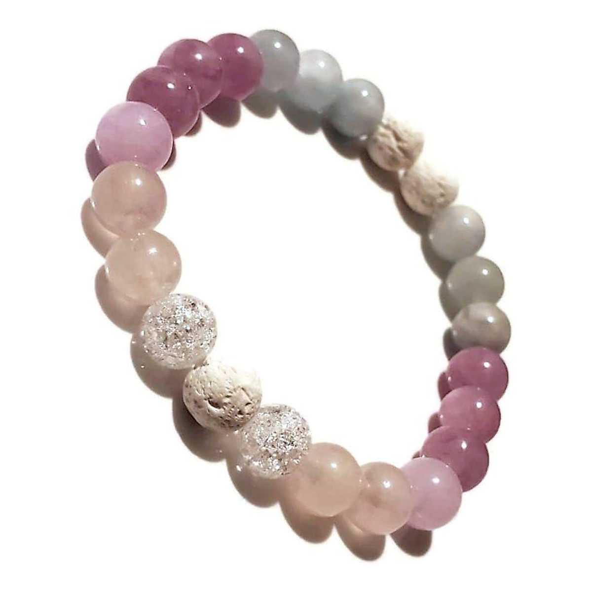 LKBEADS Natural Aquamarine Rose Quartz Purple Angelite 8mm rondelle smooth 7inch Semi-Precious Gemstones Beaded Bracelets for Men Women Healing Crystal Stretch Beaded Bracelet Unisex