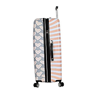 Betsey Johnson 30 Inch Checked Luggage Collection - Expandable Scratch Resistant (ABS + PC) Hardside Suitcase - Designer Lightweight Bag with 8-Rolling Spinner Wheels (Chevron Hearts)