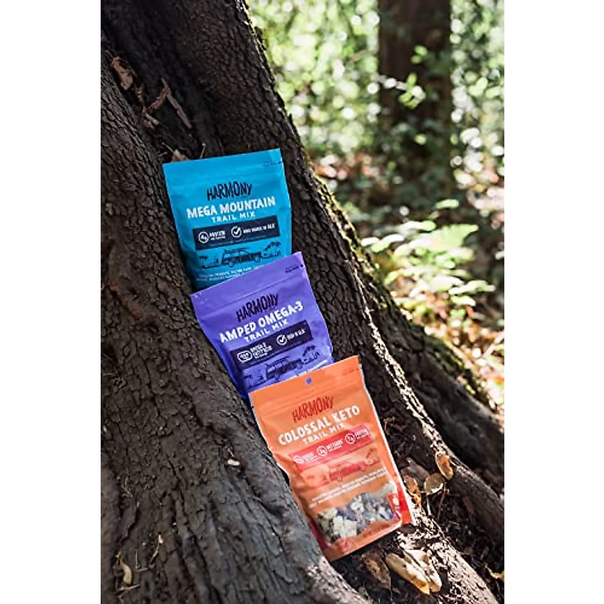 Harmony Trail Mix Variety Pack with 13-Oz. Mega Mountain, 10-Oz. Colossal Keto, and 10-Oz. Amped Omega-3 Trail Mix