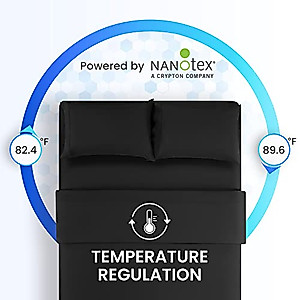 SLEEP ZONE Super Soft Cooling Full Size Bed Sheets Set 4 Piece - Easy Care Fitted Flat Sheet & Pillowcase Sets - Wrinkle Free, Fade Resistant, Deep Pocket 16" (Black, Full)