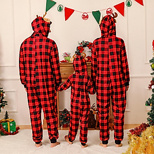 Weixinbuy Christmas Pajamas for Family 2024 Matching Sets Xmas Long Sleeve Onesie Pj Festival Party Sleepwear Jammies - Red, Women/M