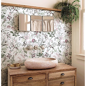 Erfoni 17.7"x118" Floral Wallpaper Boho Peel and Stick Wallpaper Floral and Leaf Contact Paper for Bedroom Decorative Wallpaper Self Adhesive Wallpaper Flower Removable Wall Paper Covering Wall Vinyl