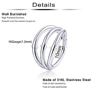 Ftovosyo 16G Conch Piercing Jewelry Surgical Steel Conch Hoop Earring Triple Helix Piercing Jewelry Conch Earrings for Women