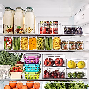 Set Of 8 Refrigerator Organizer Bins - 4 Large and 4 Medium Stackable Plastic Clear Food Storage Bin with Handles for Pantry, Freezer, Fridge, Cabinet, Kitchen Countertops - BPA Free