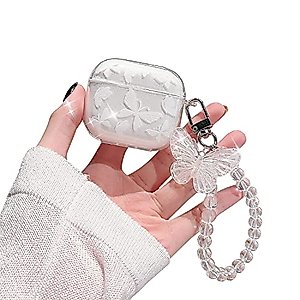 Ownest Compatible with AirPods Case, Cute Butterfly Pattern Clear Soft TPU Shockproof Cover Case Glitter with Keychain for Women Girls for AirPods Pro-White
