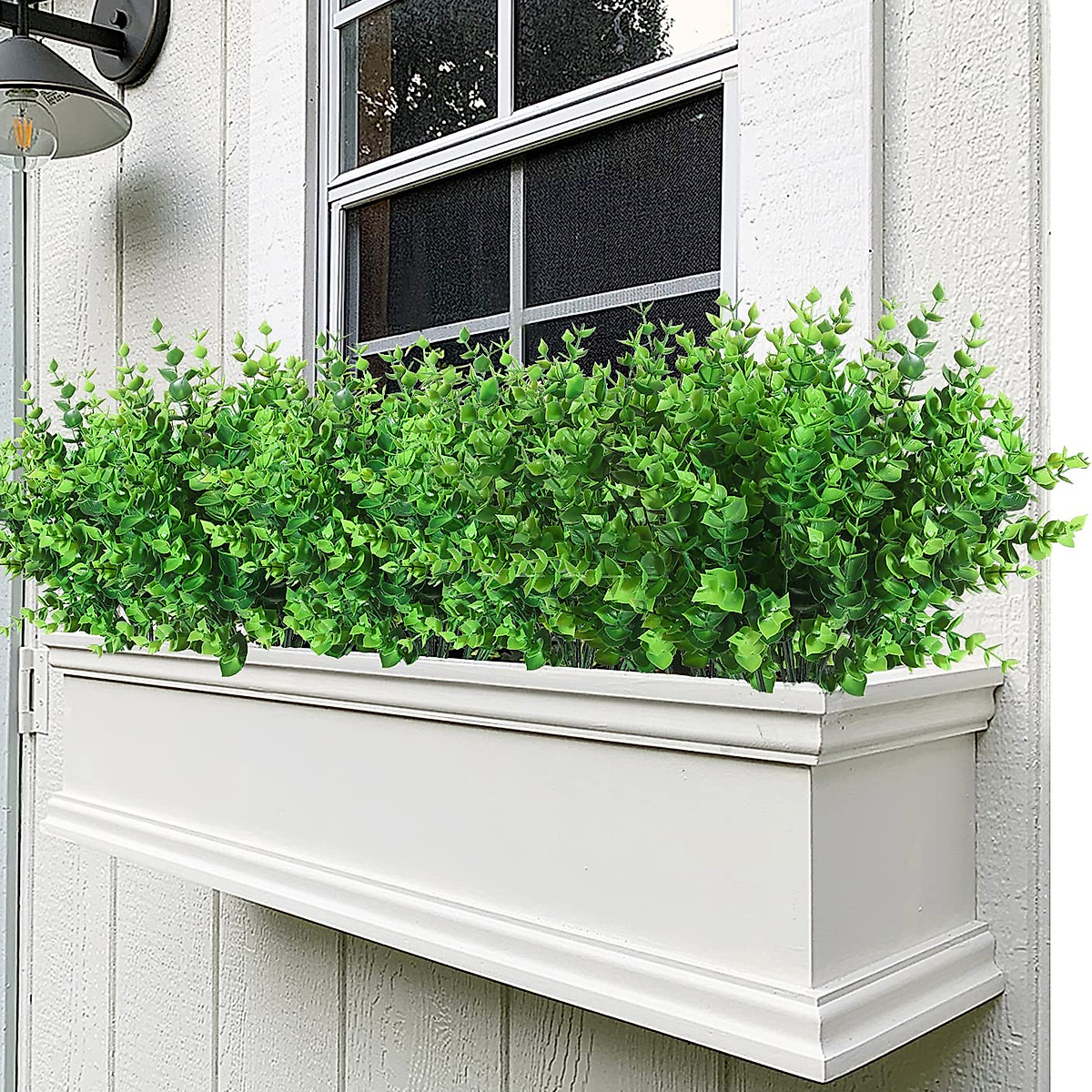 Artificial Plants Flowers Fauk Boxwood Shrubs 6 Pack Artificial Farmhouse Greenery Stems Fake Plastic Plants Lifelike Greenery Foliage with 42 Stems for Home Garden Patio Yard Indoor Outdoor Decor