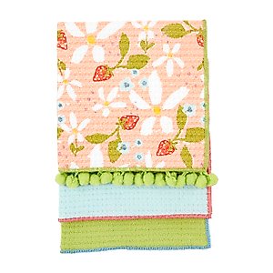 Mud Pie Strawberry Floral Towel Set, 12" x 12"