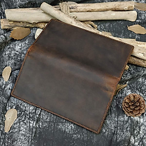 LUUFAN Men's Vintage Genuine Leather Long Bifold Wallet With Zipper Pocket