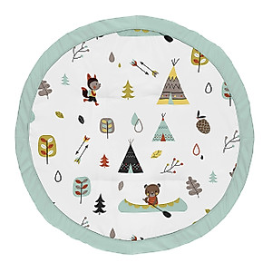 Sweet Jojo Designs Aqua and Yellow Woodland Playmat Tummy Time Baby and Infant Play Mat for Outdoor Adventure Collection