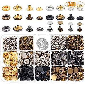 Preciva Hole Punch Plier Set, Revolving Punch Hole Tool Kit with Punch Plier, Ruler, Grinding Rod, Plastic Hammer,240pcs Leather Double Cap Rivets and 100pcs Leather Snap Fasteners