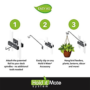 Hold It Mate Multi-Use Hook Kit Hang Flower Baskets Bird Feeders Chimes Lanterns on a Vertical Deck Railing, Balcony Porch or Fence 18 inches Long Holds up to 15lbs with Ease!