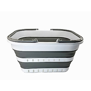 SAMMART Collpasible Shopping Basket 19L - Laundry Basket - Portable Outdoor Picnic Basket - Foldable Basket for Camping (White/Grey)