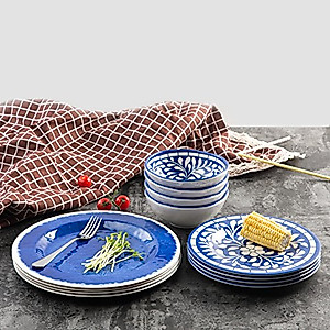 Melamine Dinnerware Set - 12 Pcs Dinner Dishes Set for Outdoor Use, Dishwasher Safe, Unbreakable, Blue