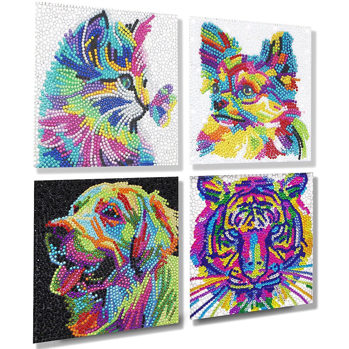AyuqEjus Diamond Art Kits for Kids,4 Pack Diamond Art for Kids, Arts & Crafts for Kids Ages 8-12,Gem Art 5.9" X 5.9" (Cat Tiger Dog)