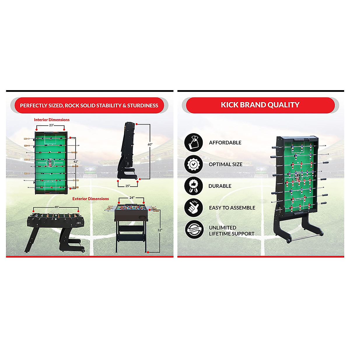 KICK Monarch 48" Folding Black Foosball Table