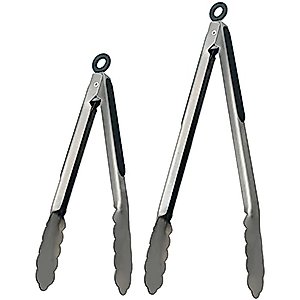 Lyxa SR Set of 9-inch and 12-inch Stainless Steel Kitchen Tongs with Locking, Metal Cooking Tongs with Non-Slip Grip,Perfect for Grilling, Barbecue (BBQ) and More (9" & 12")
