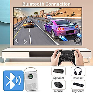 Mini Wireless 2.4/5G WiFi Projector for Phone, Portable Bilateral Bluetooth Projector with HiFi Speaker for Indoor Outdoor Movie, Smart Home Android Projector for Netflix YouTube Disney+ Spotify Hulu