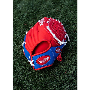 Rawlings | PLAYERS Series T-Ball & Youth Baseball Glove | Right Hand Throw | 9" | Red/Blue with Ball