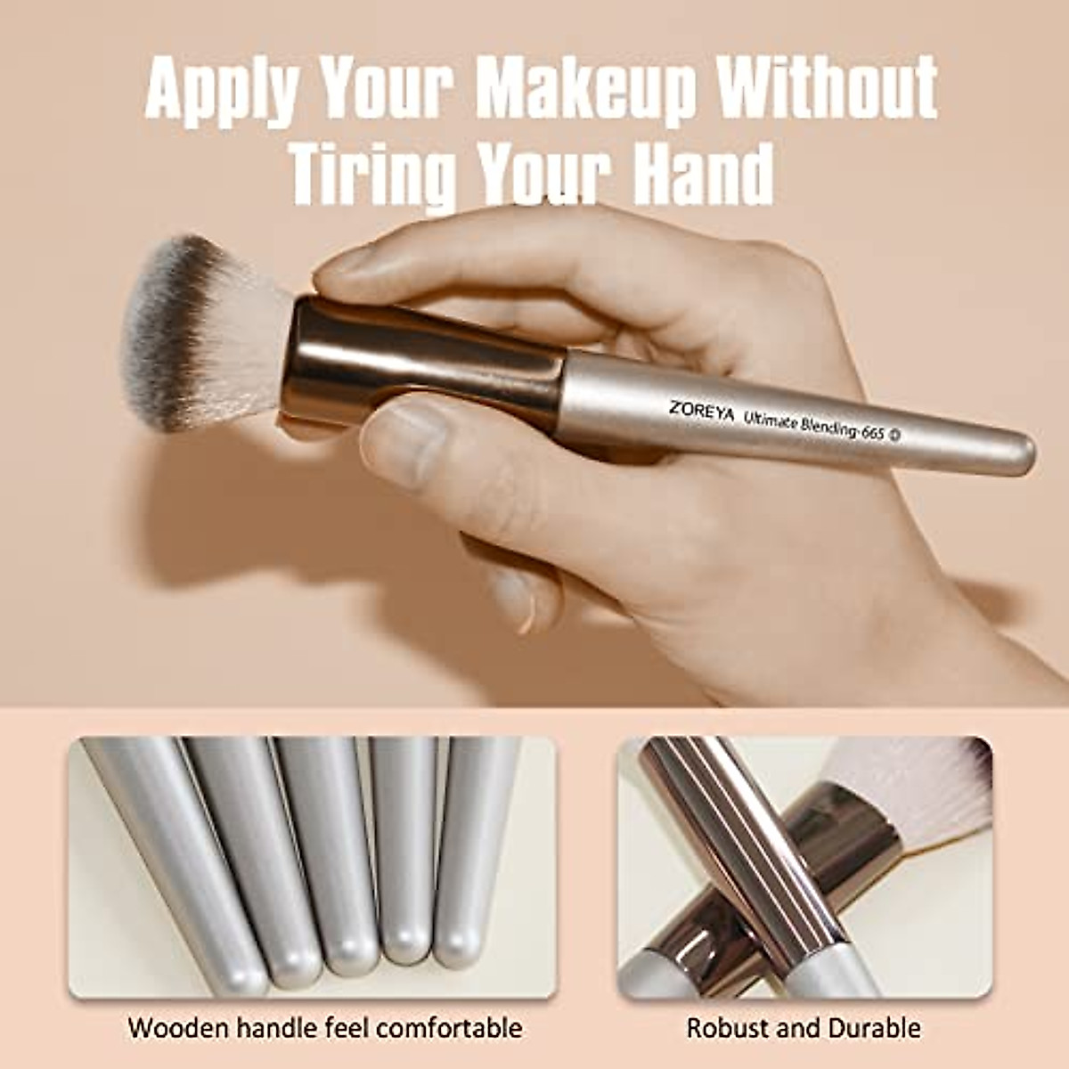 Raffaello Makeup Brushes, 15 Pcs Professional Premium Synthetic Brush Set, Foundation Concealer Eyeshadow Blush Makeup Brush Set (Champagne Gold)