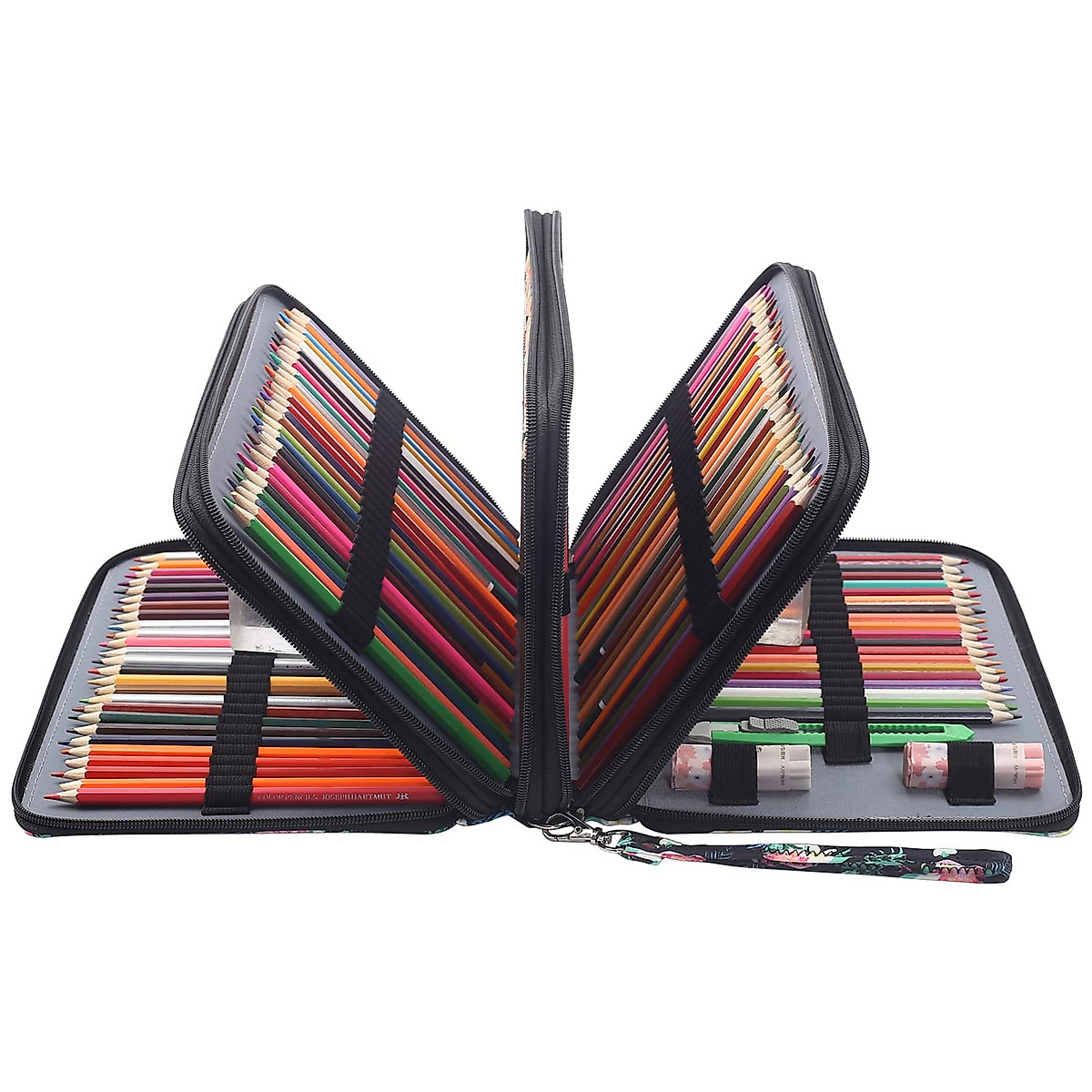 Shulaner 200 Slots Colored Pencil Case with Zipper Closure Large Capacity Oxford Pen Organizer Green Rose Pencil Holder for Artist (Flamingo)