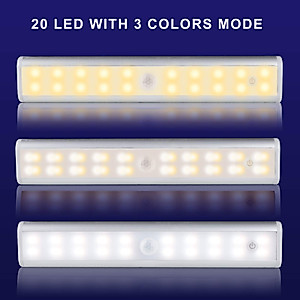 20-LED Motion Sensor Closet Lights Dimmable LED Closet Light ，Rechargeable Under Cabinet Lighting Stick-on Anywhere Night Light Bar for Cupboard, Hallway, Stairs, Kitchen, Bedroom, 4 Pack