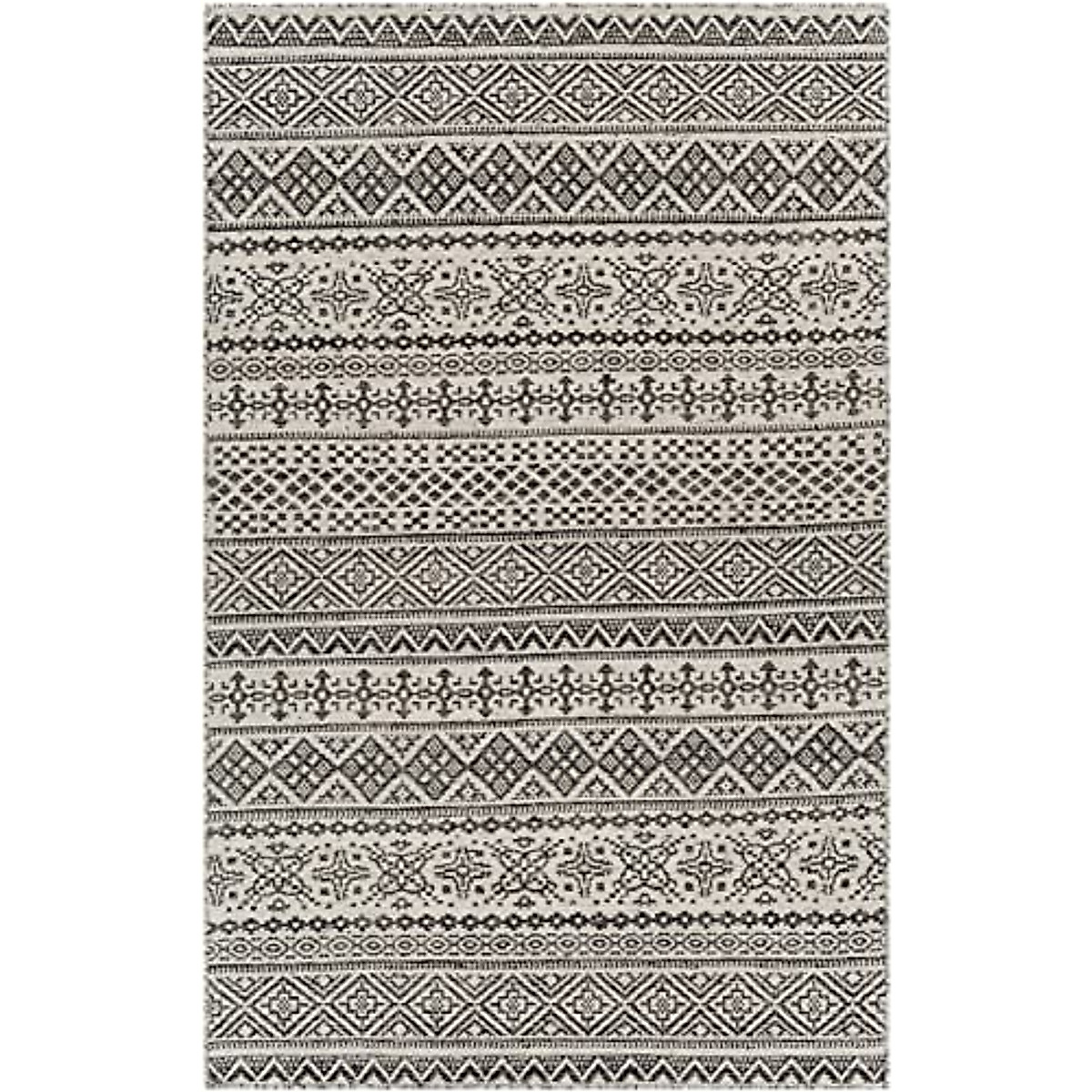 Hauteloom Mababanaba Wool Living Room, Bedroom Area Rug - Bohemian, Transitional - Black, Gray, Cream - 8' x 10'
