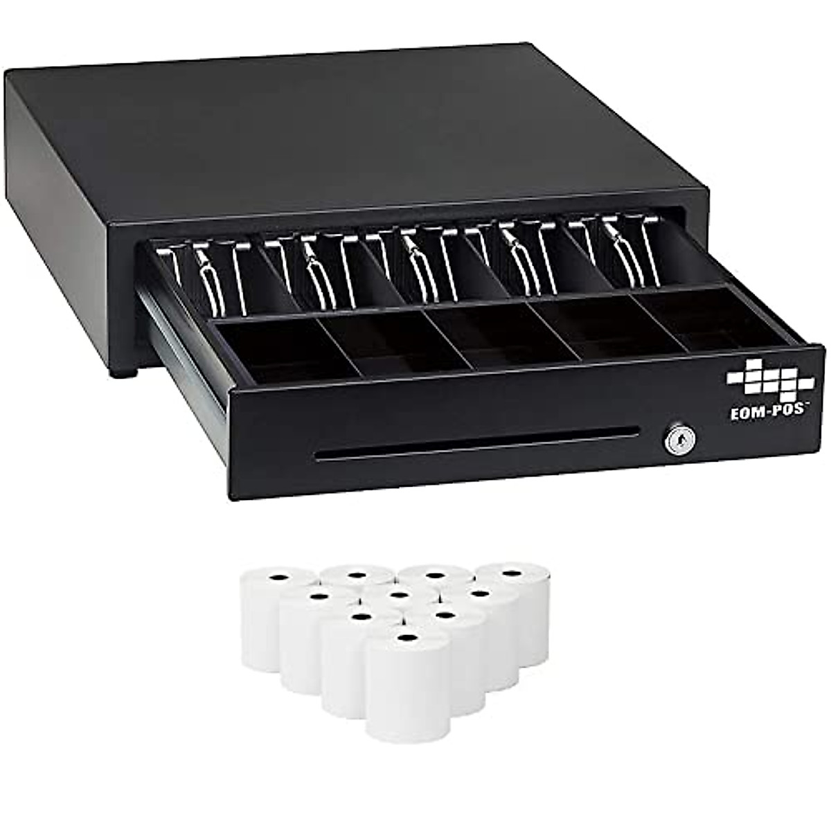 EOM-POS Cash Register Money Drawer. Compatible with Square [Receipt Printer Required]. Includes 10 Rolls of Thermal Receipt Paper
