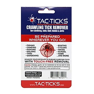 Tac-Ticks Crawling Tick Remover Patent-Pending Tick Removal Tool for Clothing, Skin, Hair, Home & Pets | Touch-Free Tick Remover for Dogs & Tick Remover for Humans | Made in The USA (1-Pack)