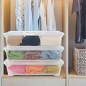 AnnkkyUS 40 Quarts Plastic Under Bed Storage Boxes with Wheels, Large Shallow Container Bins Set of 4