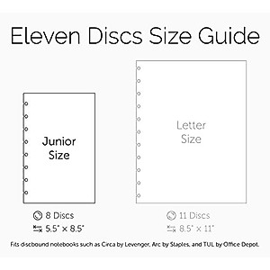 Eleven Discs Discbound Paper, Junior Size Ruled Sheets - Premium 120gsm Heavyweight Notebook & Planner Refills - 8 Discs, 5.5 x 8.5 in - Punched for Circa, Arc, TUL (50 Sheets)