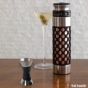 Cork Pops Giovanni Double Shot Glass With Easy To Hold Neoprene Center Grip, Silver Black