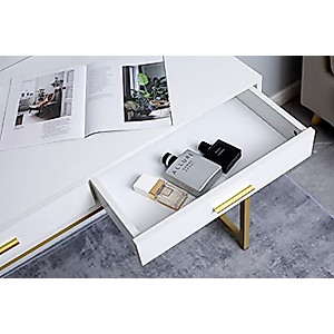 NTReasy Vanity Desk with 2 Drawers, 39 inch Modern Home Office Computer Desk, Makeup Dressing Writing Desks with Storage for Study Bedroom (White and Gold)